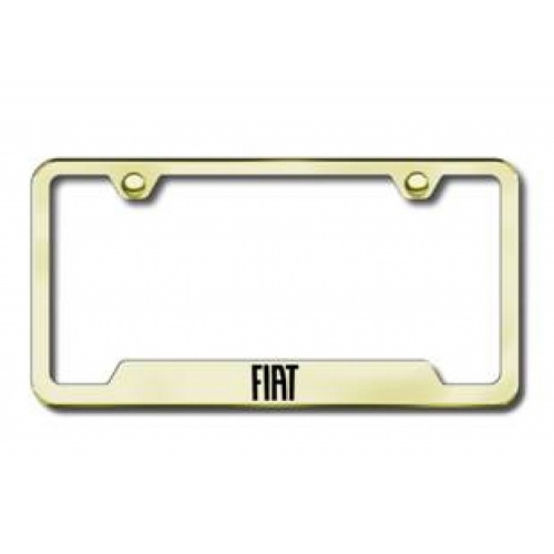 FIAT 500 License Plate Frame (w/ Cut Outs for Tags) - Gold Finish w ...
